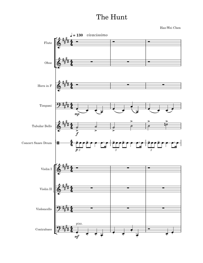 The Hunt Composition Sheet music for Flute, Oboe, French horn ...