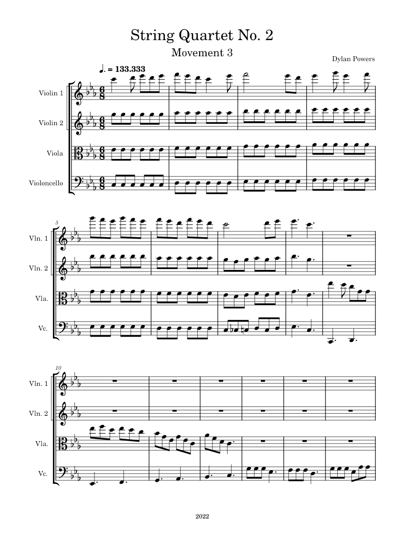 String Quartet No. 2 Movement 3 Sheet music for Violin, Viola, Cello (String Quartet ...