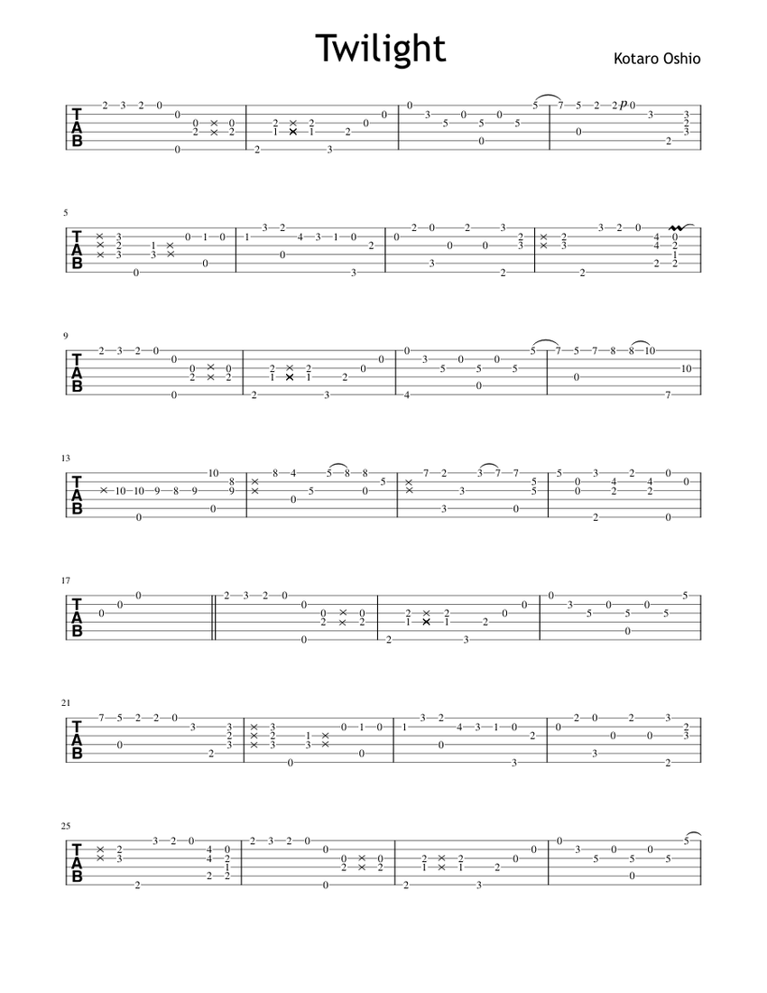 Twilight- Kotaro Oshio Sheet Music and Tab for Guitar (Solo ...