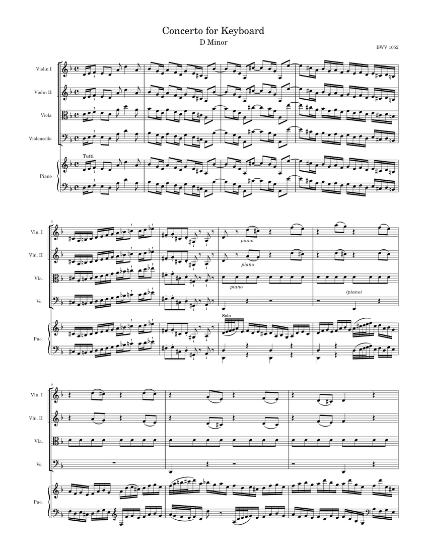 Keyboard Concerto in D Minor - BWV 1052 – Johann Sebastian Bach Sheet ...