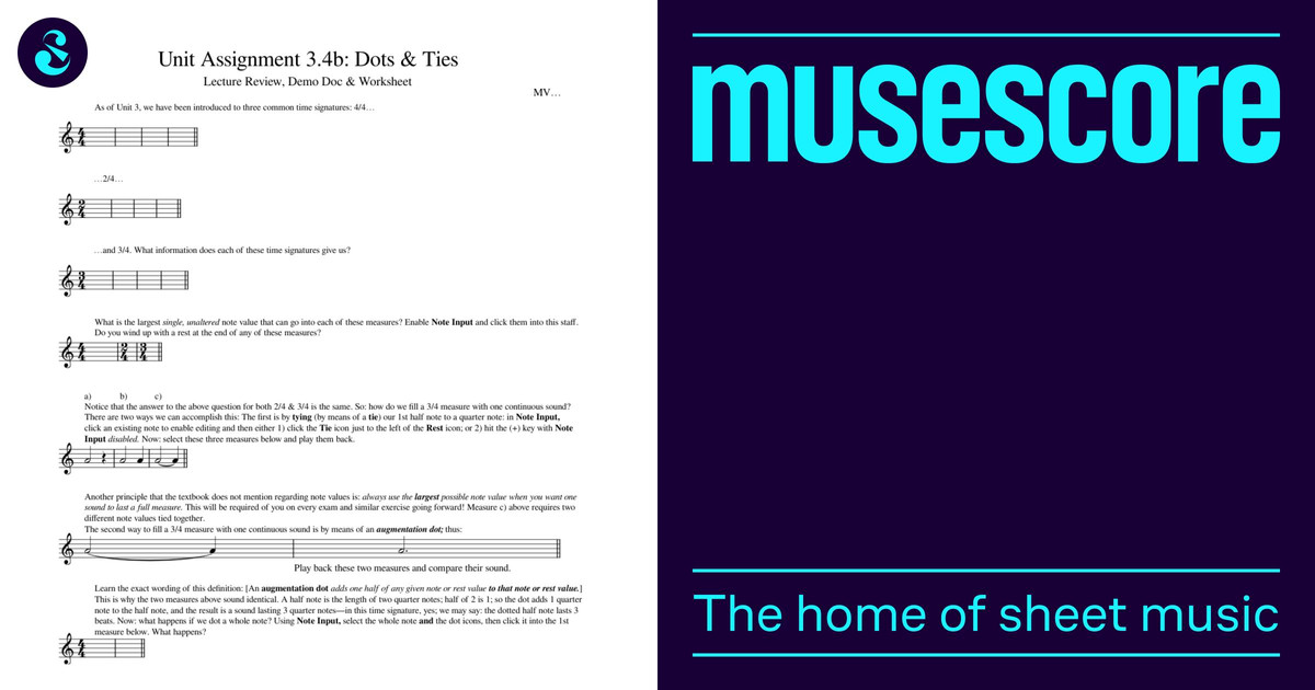 Unit Assignment 3.4b Dots & Ties Review & Worksheet second timr Sheet music for Oboe (Solo ...