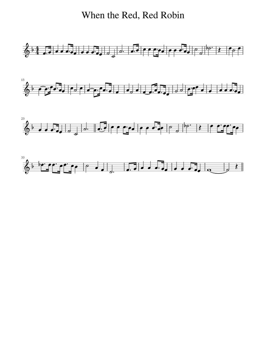 When the Red, Red Robin Sheet music for Piano (Solo) Easy | Musescore.com
