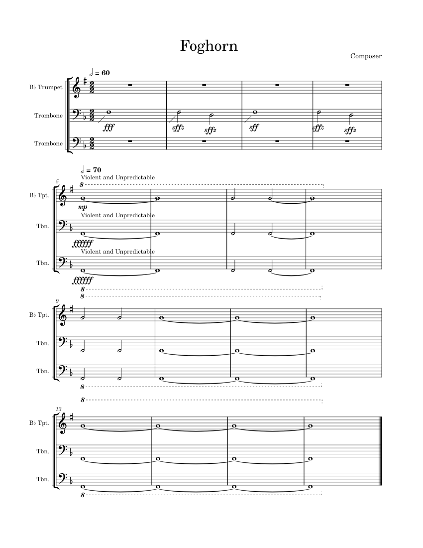 Foghorn Sheet Music for Trombone, Trumpet in b-flat (Brass Trio ...