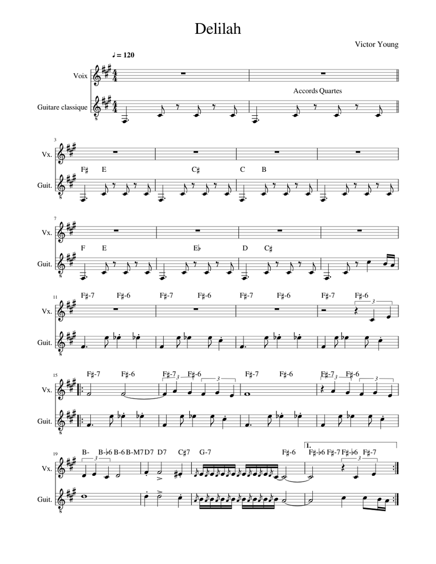 Delilah Sheet Music With Chords For Vocals Guitar Mixed Duet