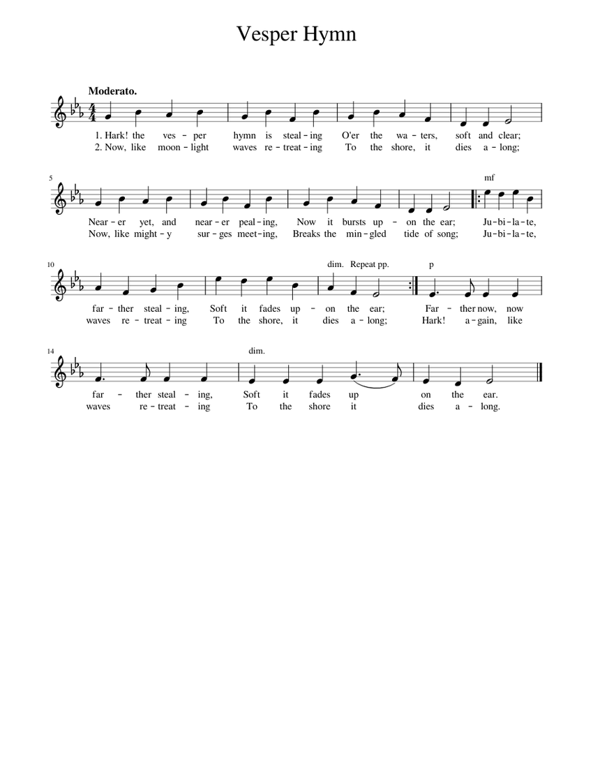 Vesper Hymn Sheet Music for Piano (Solo) Easy | MuseScore.com