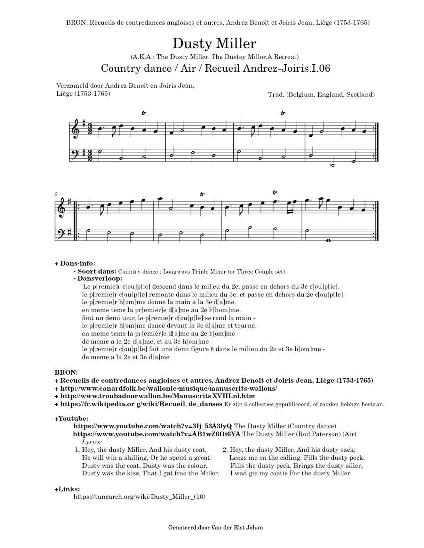 Dusty Miller (Recueil Andrez-Joiris.I.06) Sheet music for Violin, Cello ...