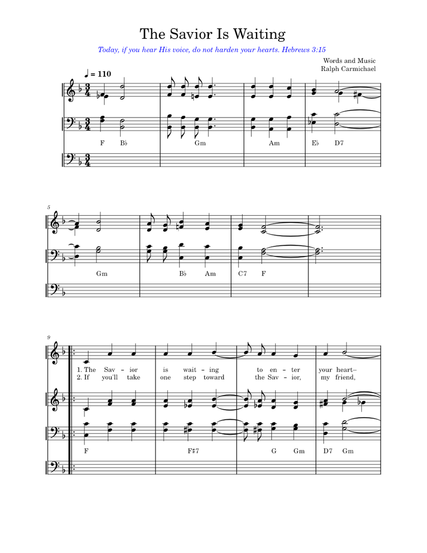 The Savior Is Waiting Sheet Music For Piano Mixed Quartet