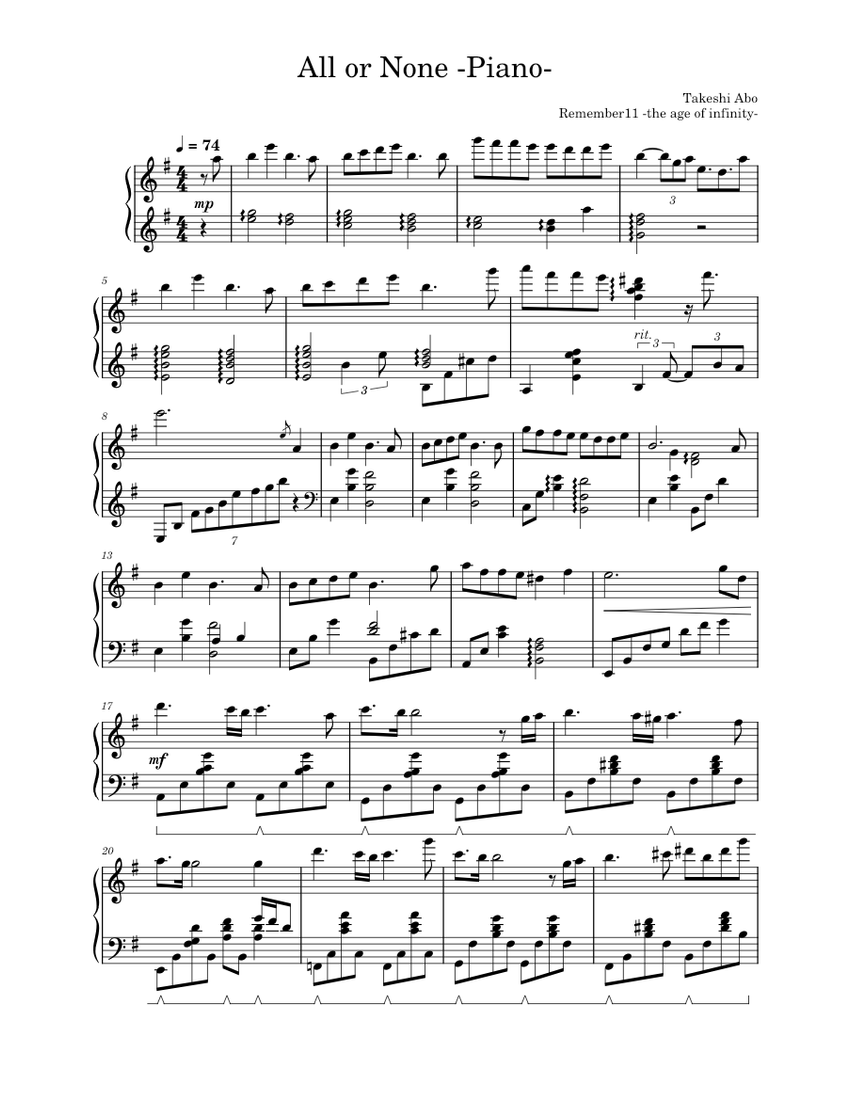 All or None -Piano- Sheet music for Piano (Solo) | Musescore.com