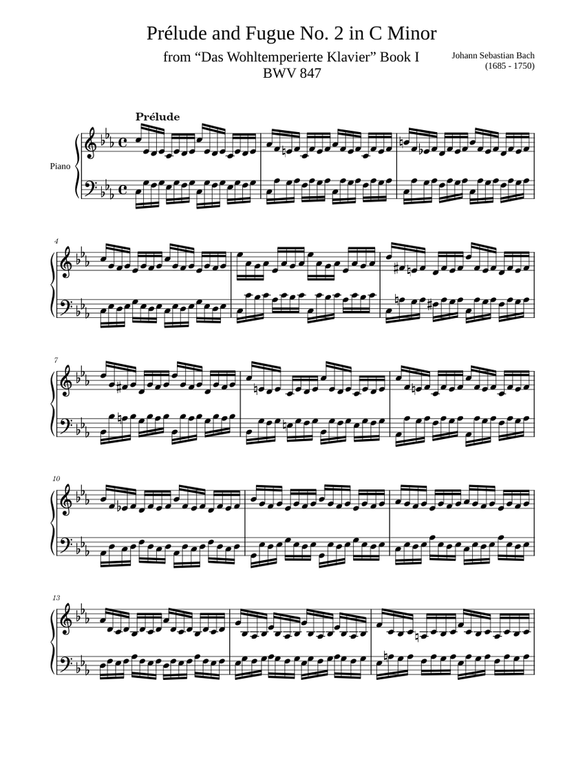 Prelude and Fugue in C minor, BWV 847 – Johann Sebastian Bach Sheet ...