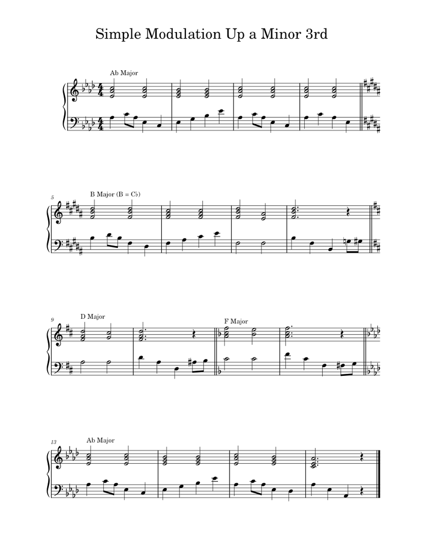 Simple_Modulation_Up_a_Minor_3rd Sheet music for Piano (Solo) Easy | Musescore.com