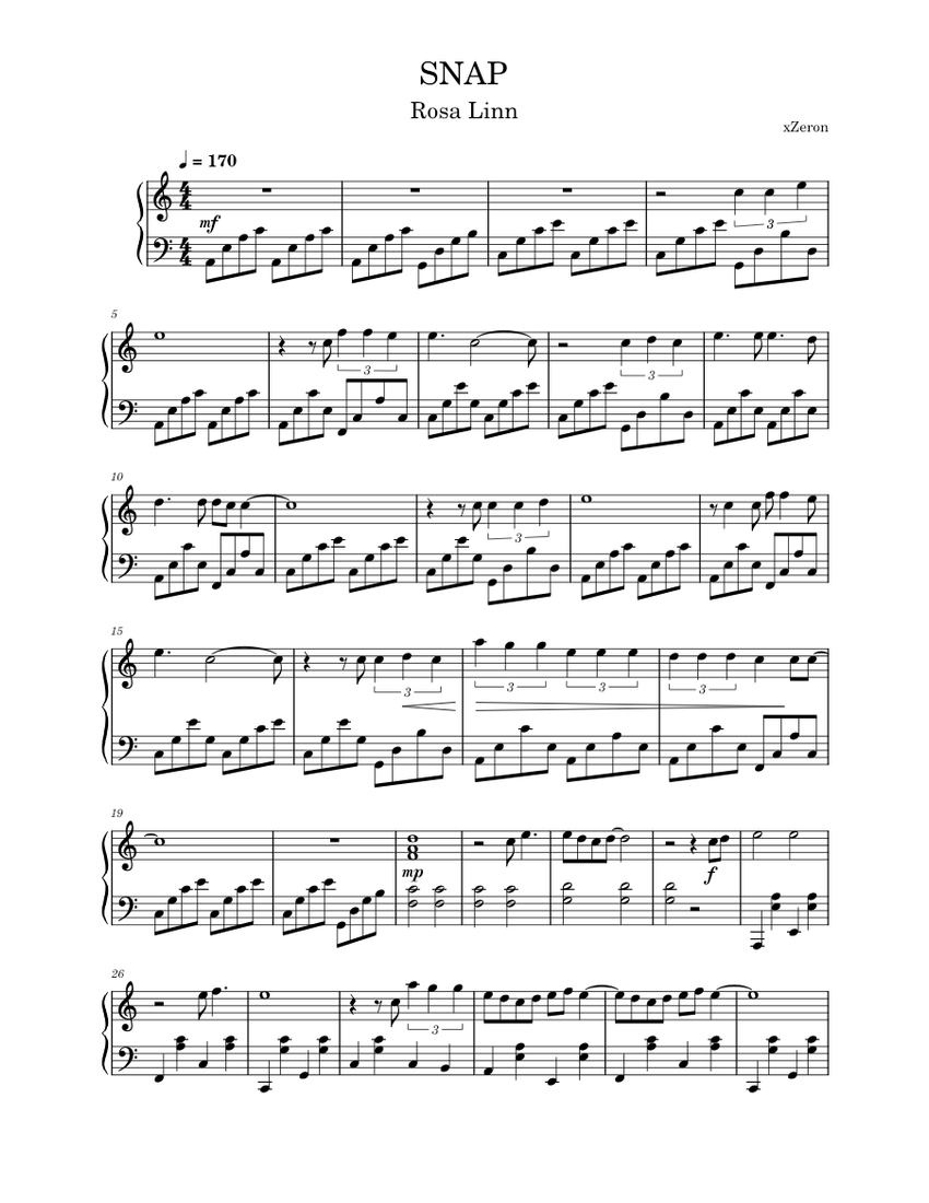 SNAP - Rosa Linn Sheet Music for Piano (Solo) | MuseScore.com