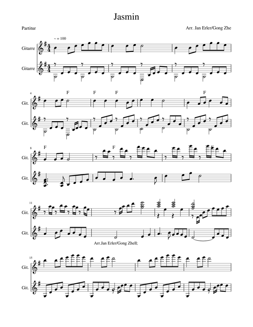 Jasmin Sheet music for Guitar (String Duet) | Musescore.com