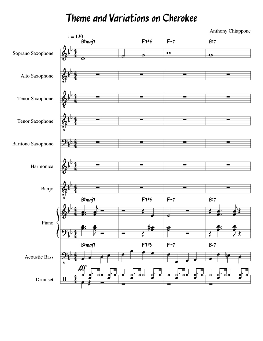 Theme and Variations on Cherokee Sheet music for Piano, Saxophone alto ...
