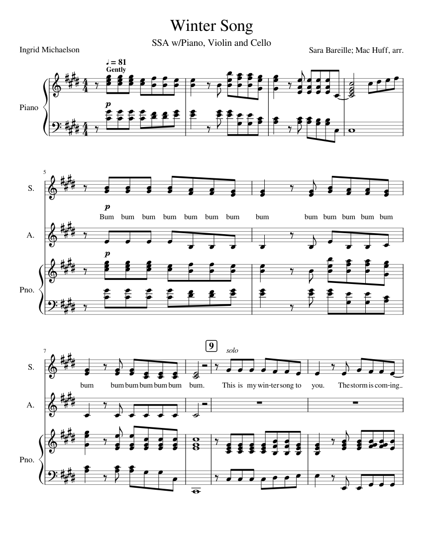 Winter Song C#m Sheet Music for Piano, Soprano, Alto, Violin & more ...