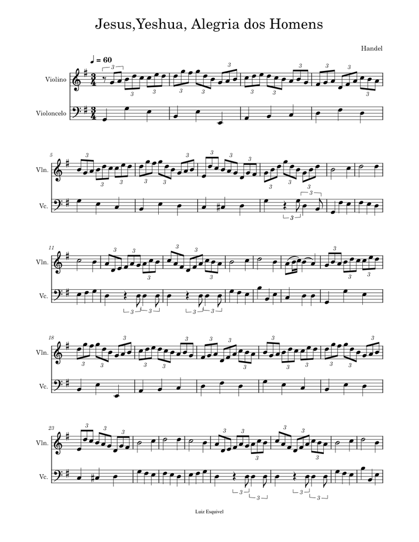 Jesus,Yeshua,_Alegria_dos_Homens. Sheet music for Violin, Cello (String ...