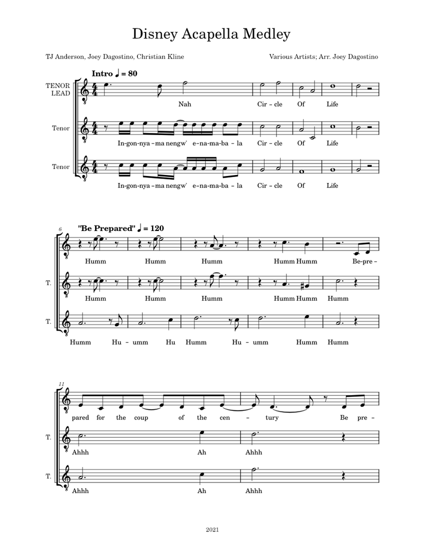 Disney Acapella Medley Sheet Music for Tenor (A Capella) | MuseScore.com