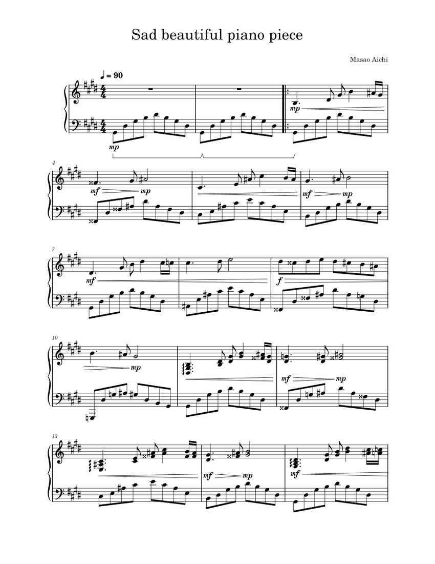 Sad beautiful piano piece Sheet Music for Piano (Solo) | MuseScore.com