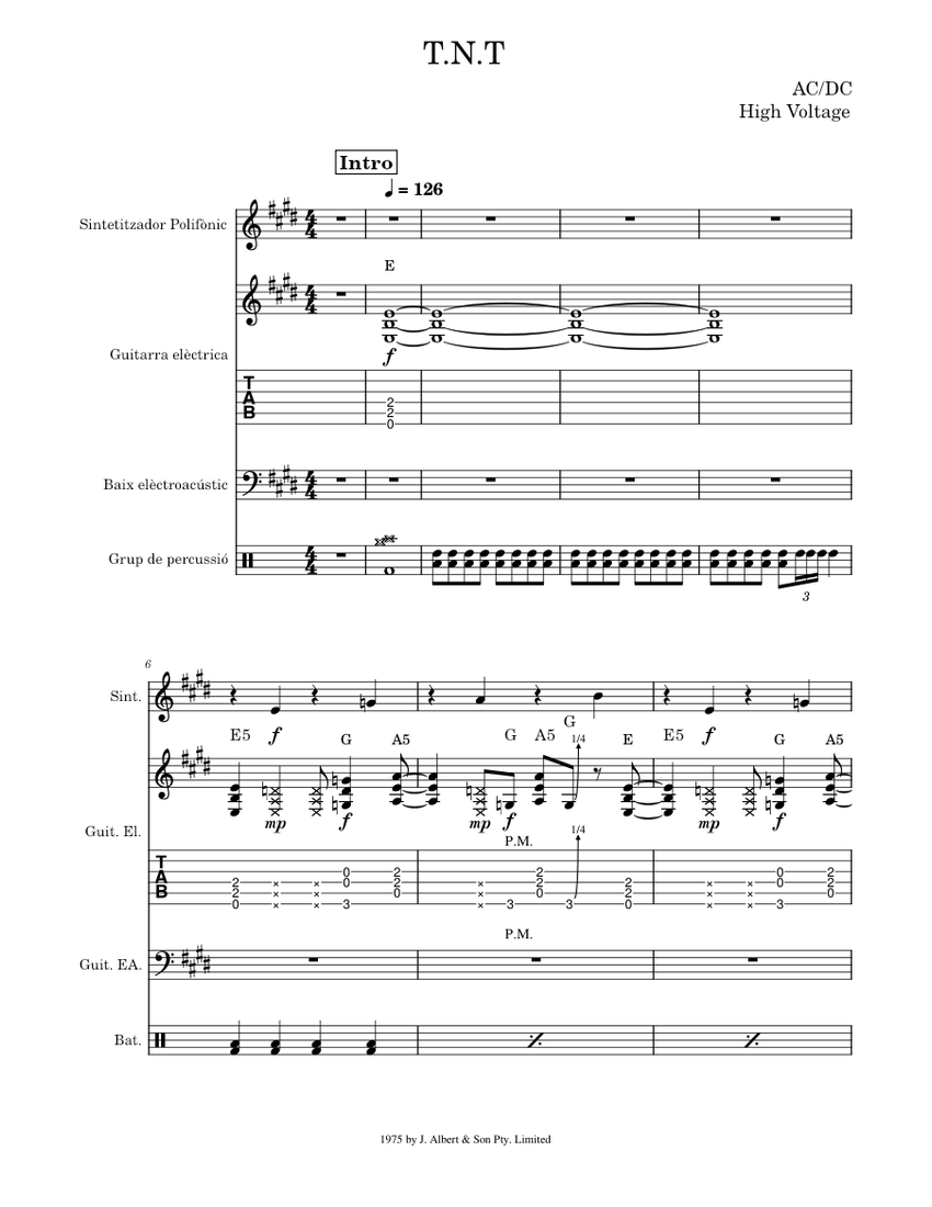 T.N.T Sheet Music and Tab with Chords for Guitar, Bass guitar, Drum ...