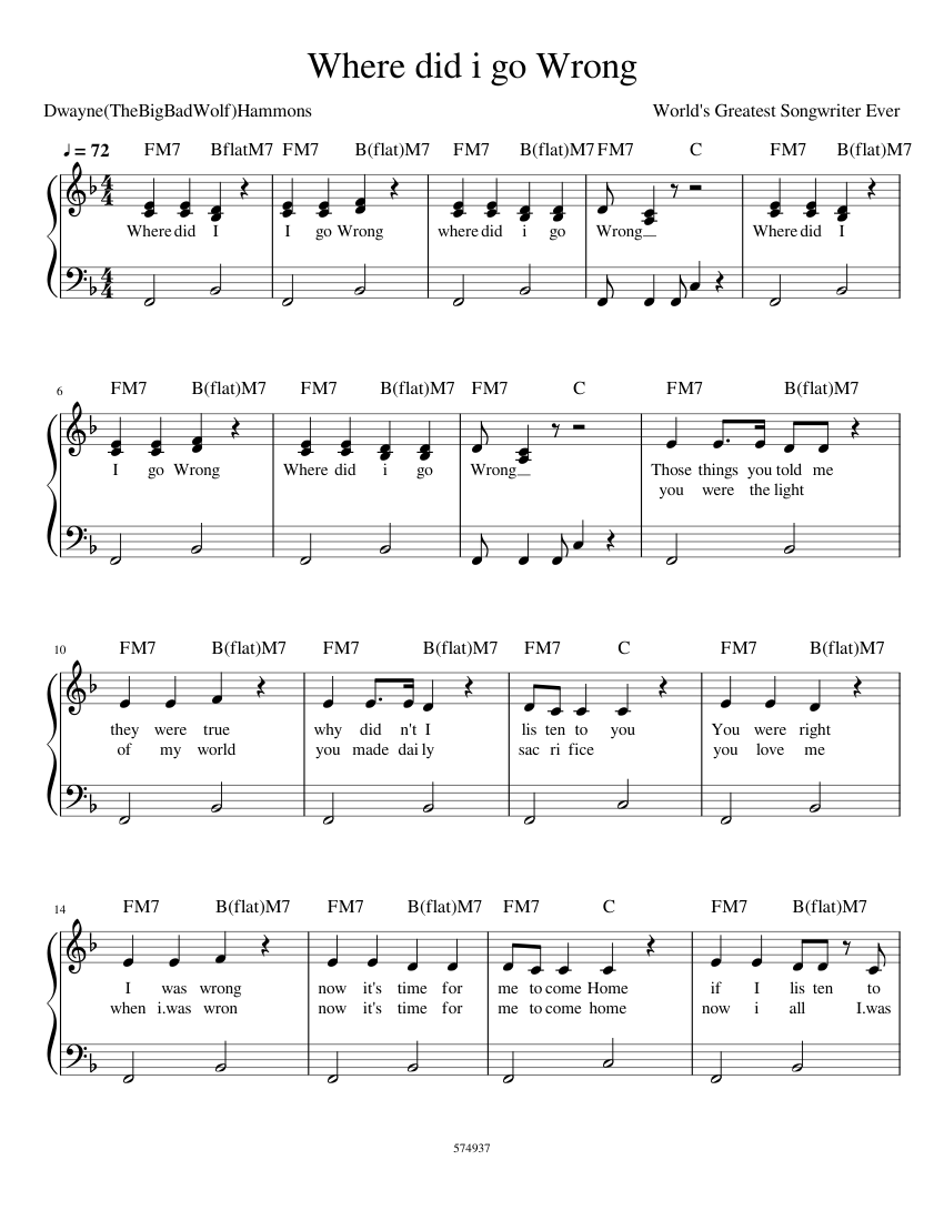 Where did i go Wrong Sheet Music with Chords for Piano (Solo) easy ...