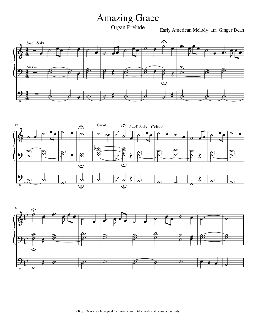 Amazing Grace Organ Prelude Sheet Music for Organ (Solo) | MuseScore.com