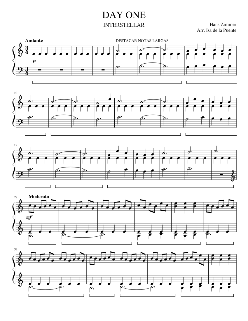 INTERSTELLAR - Day One Hans Zimmer Interestellar -KEYBOARDS Sheet music ...