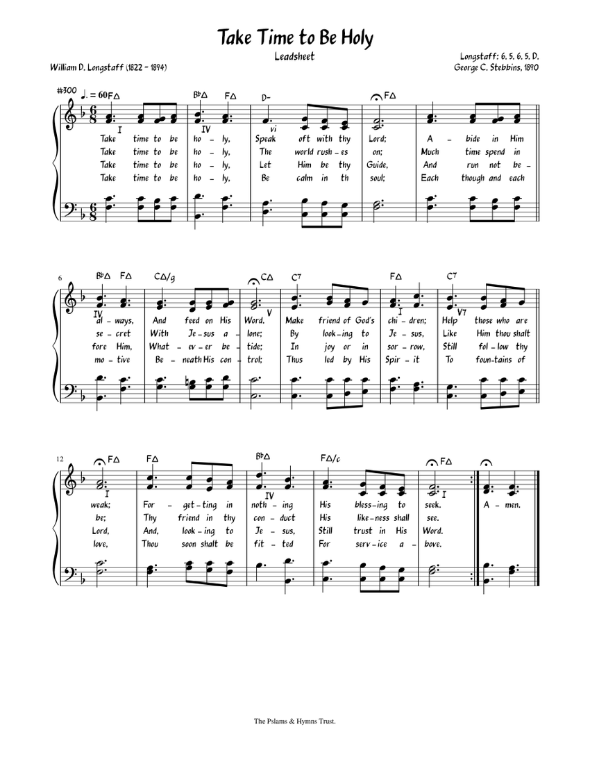 Take Time To Be Holy – William D. Longstaff, Shelly Hamilton Sheet ...