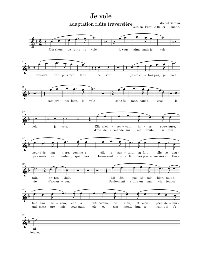 Je vole – Chanson de Michel Sardou, sortie en 1978 Je_vole Daphné Sheet ...