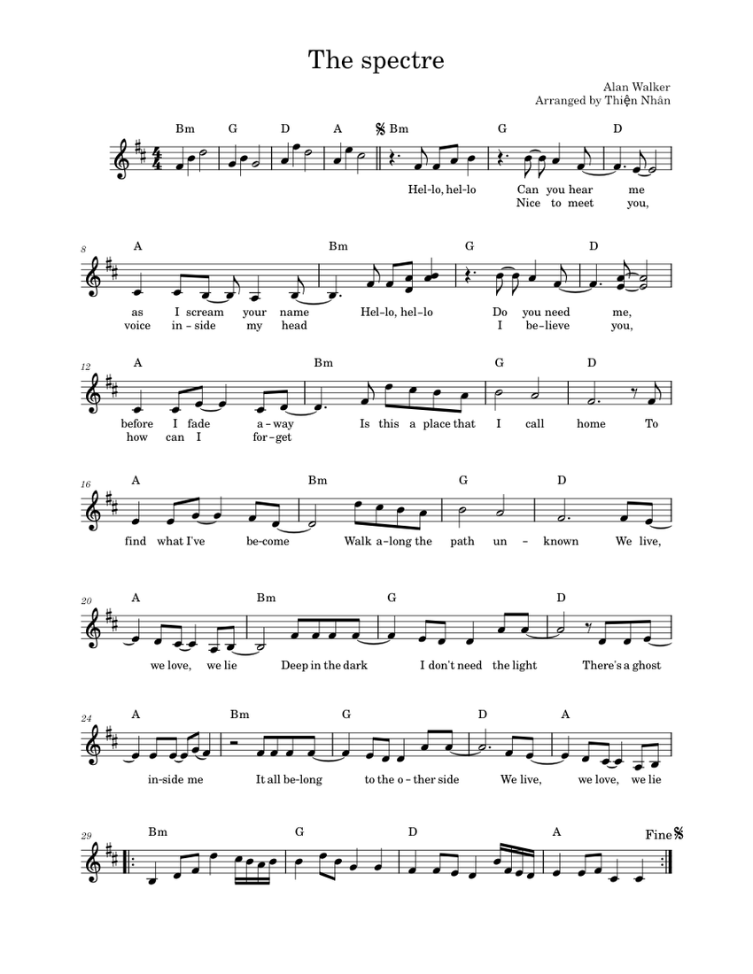 The Spectre – Alan Walker Sheet Music with Chords for Piano (Solo) easy ...