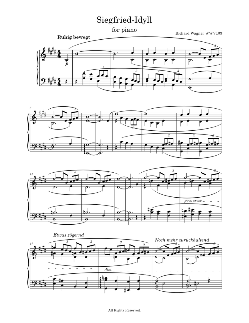 Wagner Siegfried-Idyll, WWV 103 for piano solo Sheet Music for Piano ...