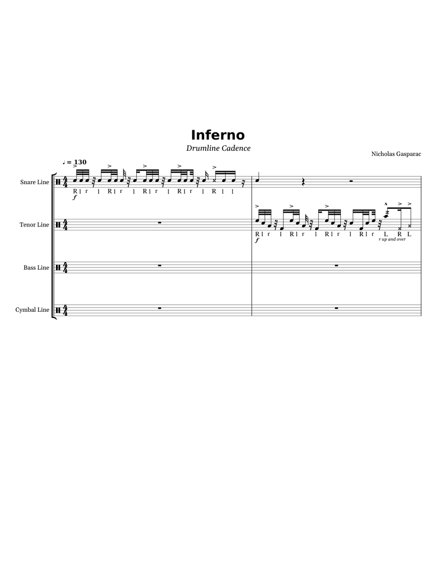 Inferno Sheet music for Snare drum, Crash, Tenor drum, Bass drum ...