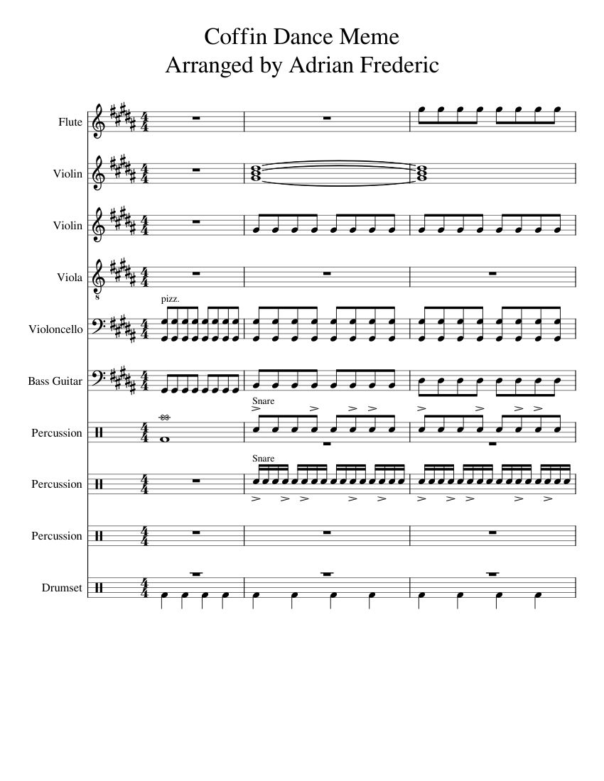 Coffin Dance Sheet Music for Flute, Violin, Viola, Cello & more ...