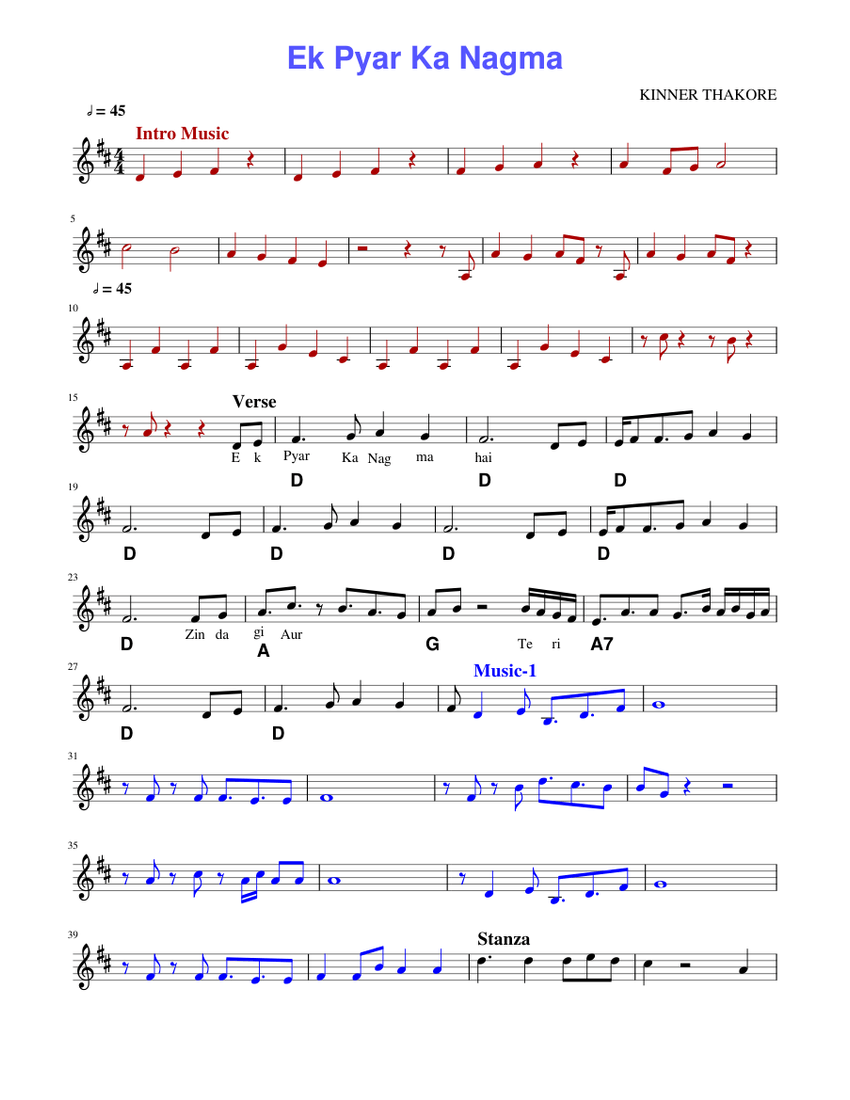 Ek Pyar Ka Nagma - Shor Sheet Music for Piano (Solo) easy | MuseScore.com