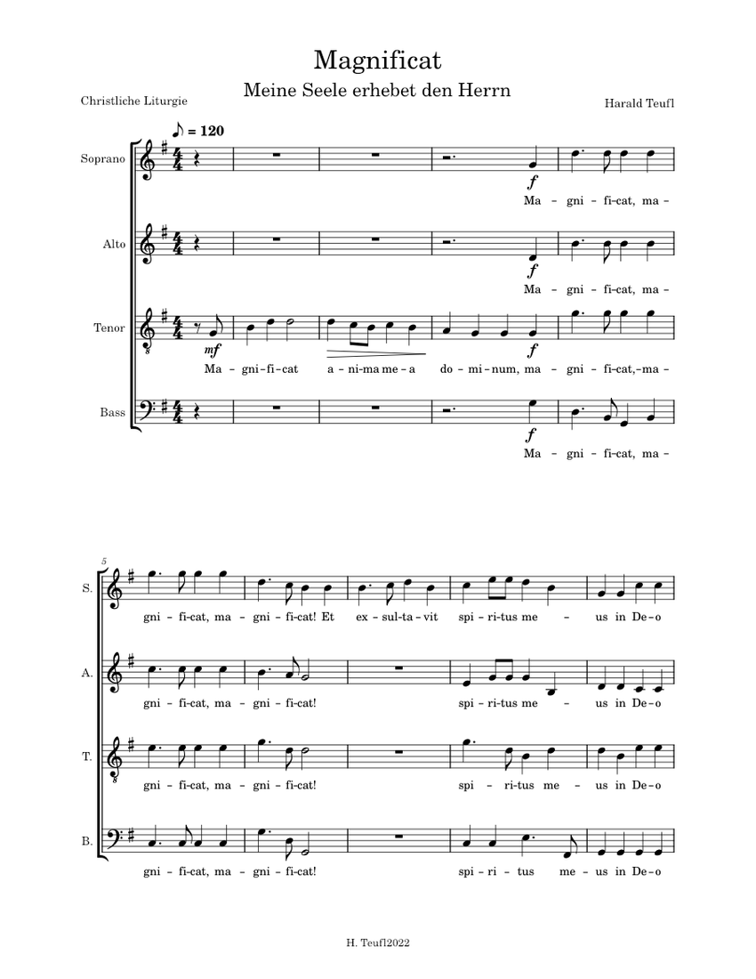 Magnificat Sheet Music for Soprano, Alto, Tenor, Bass voice (SATB ...