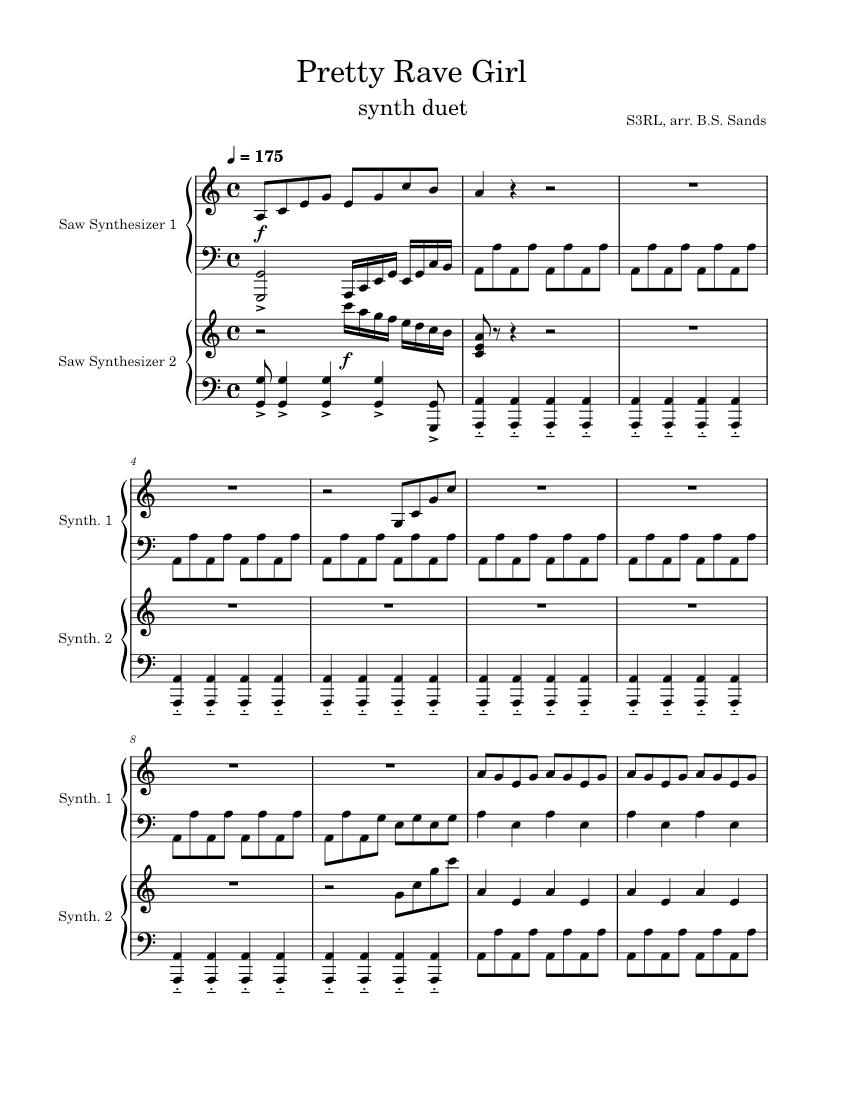 Pretty Rave Girl Sheet Music for Synthesizer (Percussion Duet ...