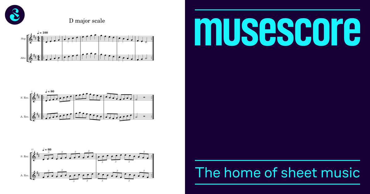 D major scale recorder duet Sheet Music for Recorder (Woodwind Duet ...