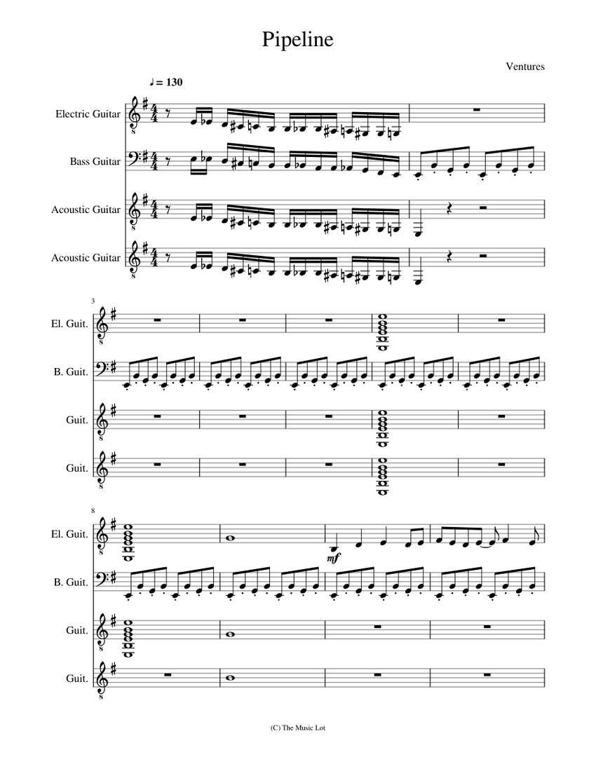 Pipeline Sheet music for Guitar, Bass guitar (Mixed Quartet ...