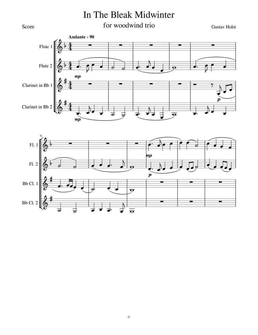 In The Bleak Midwinter Sheet music for Flute, Clarinet in b-flat ...