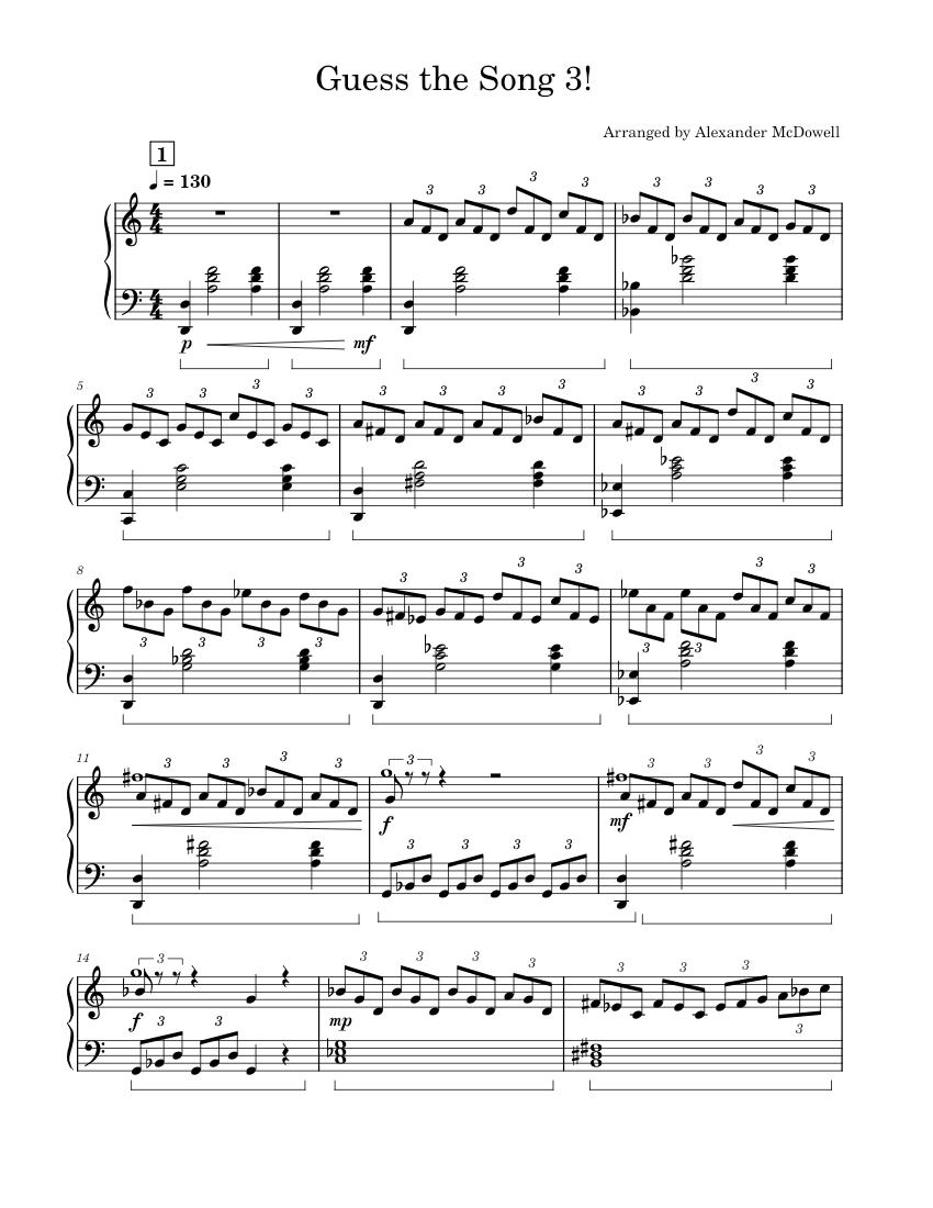 Guess the Song 3! - Various Artists Sheet music for Piano (Solo ...