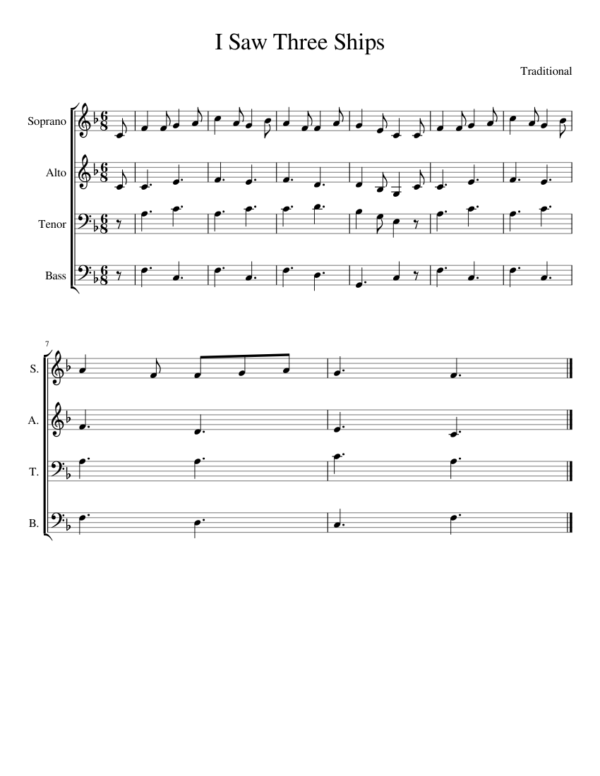 I SAW THREE SHIPS Sheet music for Soprano, Alto, Tenor, Bass voice (Choral) | Musescore.com