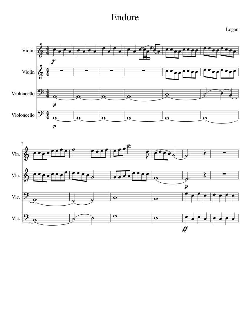 Endure Sheet music for Violin, Cello (Mixed Quartet) | Musescore.com