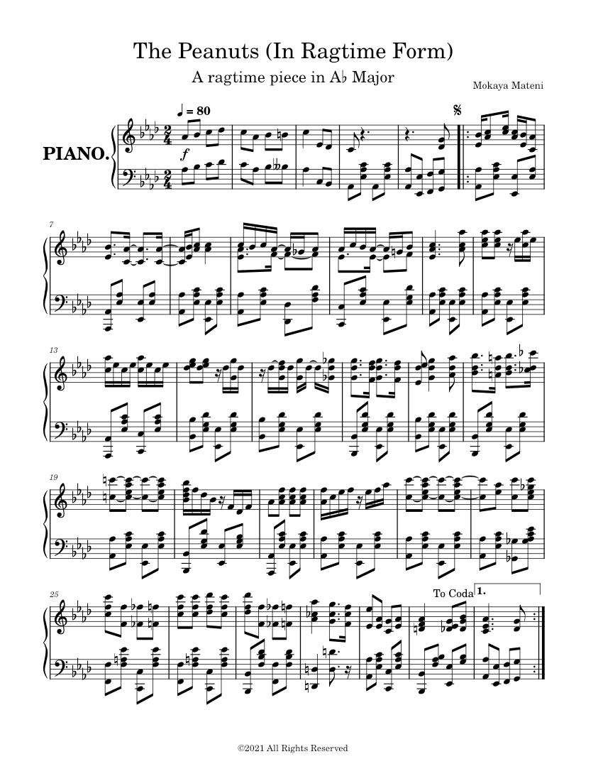 The Peanuts (In Ragtime Form) - Mokaya Mateni Sheet Music for Piano ...