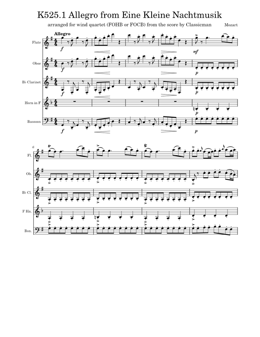 First movement (Allegro) of Eine kleine Nachtmusik, K.525 – Wolfgang ...