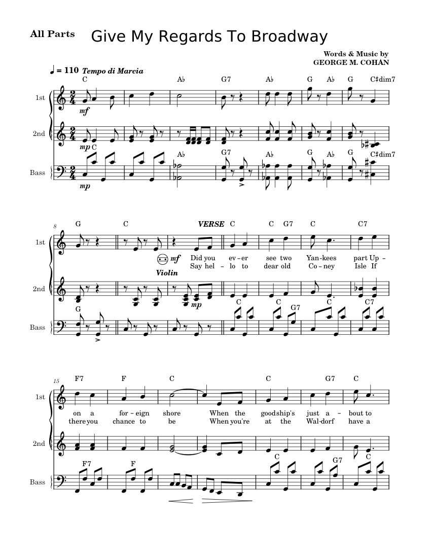 Give My Regards to Broadway – George Michael Cohan Sheet Music with ...
