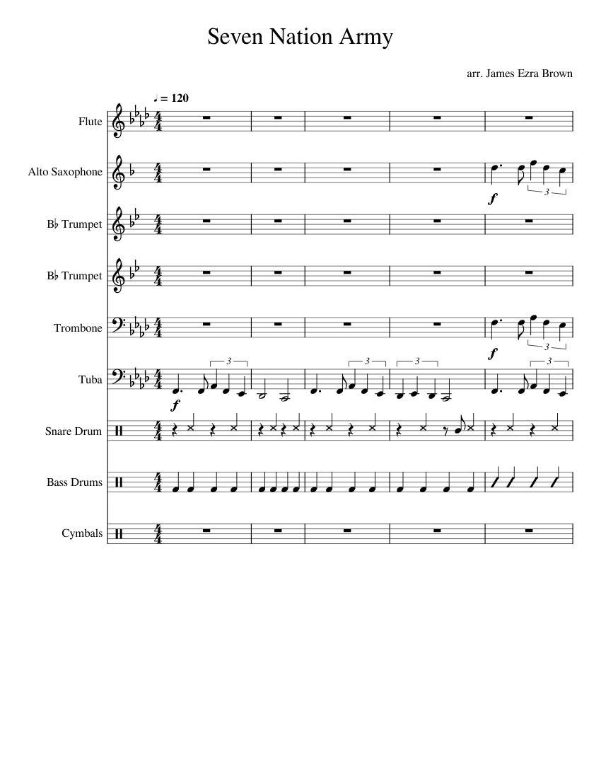 Seven Nation Army Sheet music for Trombone, Tuba, Flute, Saxophone alto ...