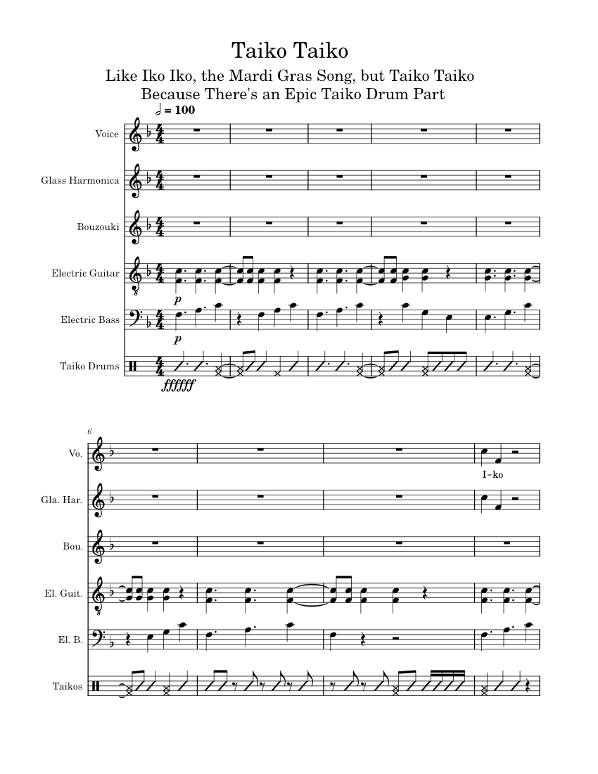 Taiko Taiko Sheet music for Vocals, Guitar, Bass guitar, Bass drum ...
