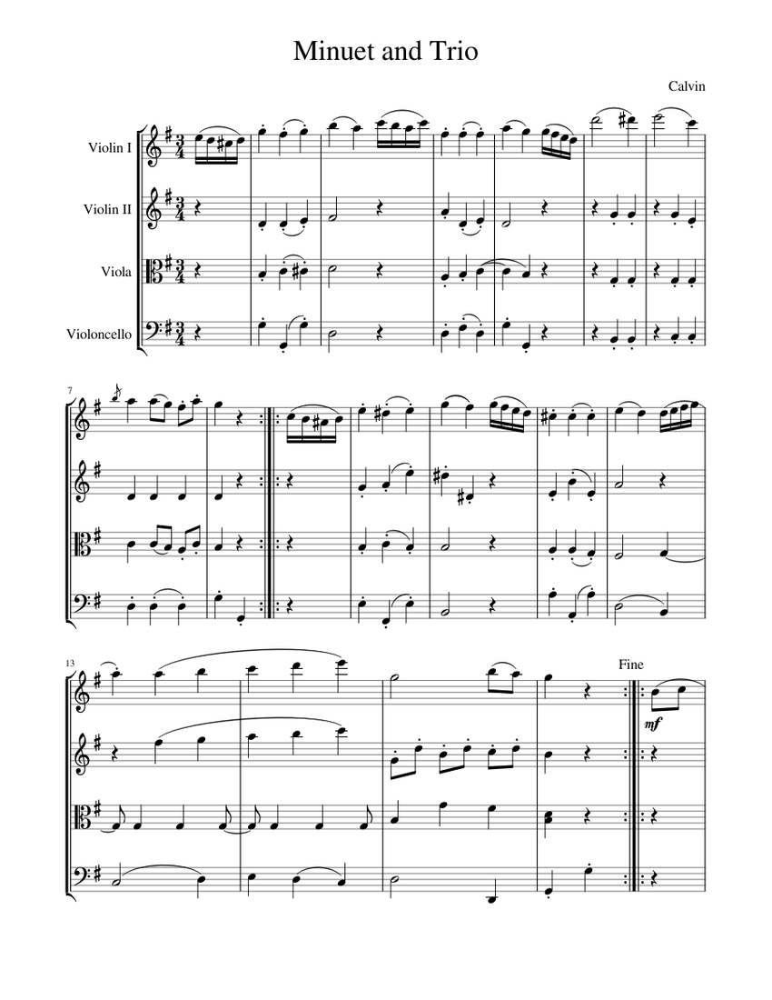 Minuet and Trio Sheet music for Violin, Viola, Cello (String Quartet ...