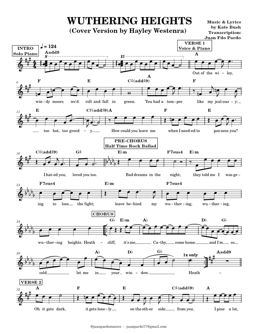 Wuthering Heights – Hayley Westenra Sheet music for Piano (Solo ...