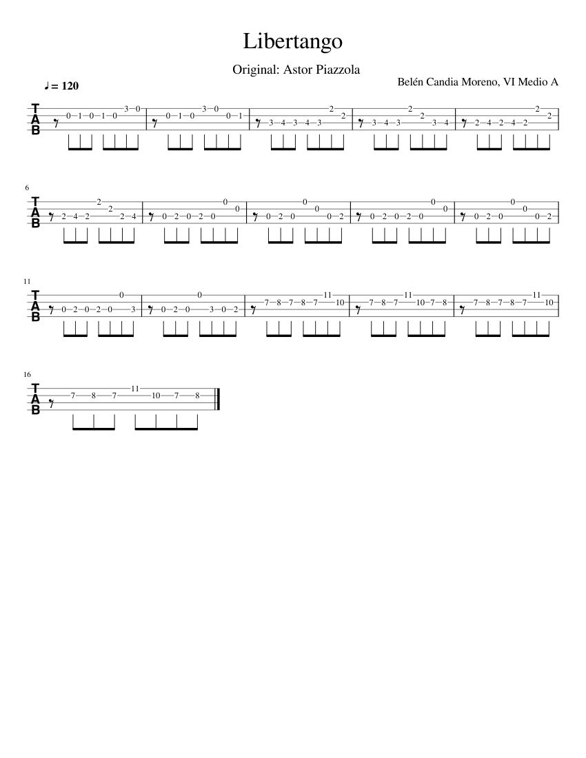 Libertango Sheet Music and Tab for Ukulele (Solo) | MuseScore.com