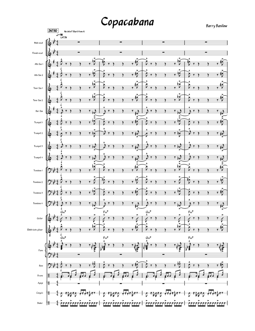 Copacabana - Bigband - Male Vocal – Barry Manilow Copacabana (at the ...