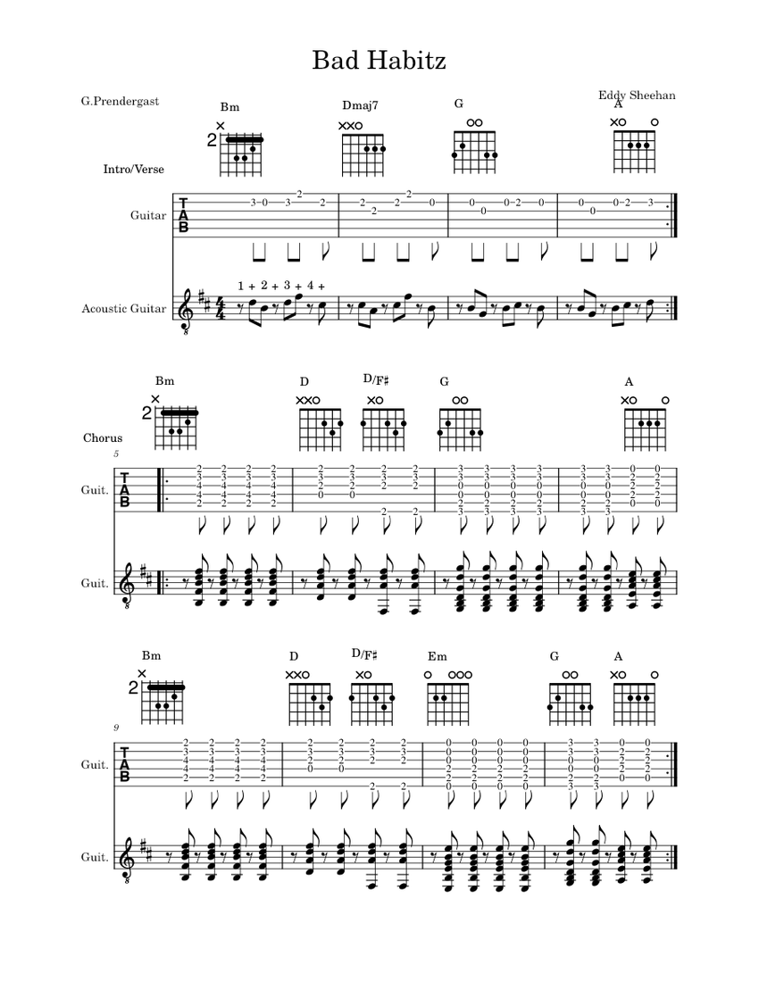 Bad Habits – Ed Sheeran Bad Habitz Sheet music for Guitar (Solo ...
